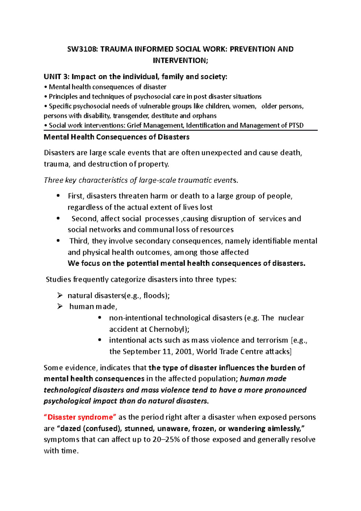 Unit 3-SW3108 - SW3108: TRAUMA INFORMED SOCIAL WORK: PREVENTION AND ...