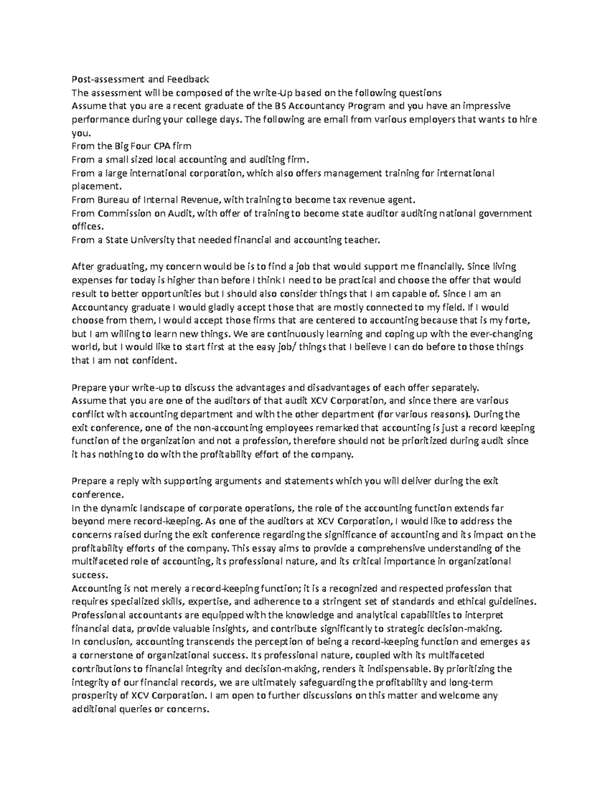 Module 3-PRE1 - ....... - Post-assessment and Feedback The assessment ...