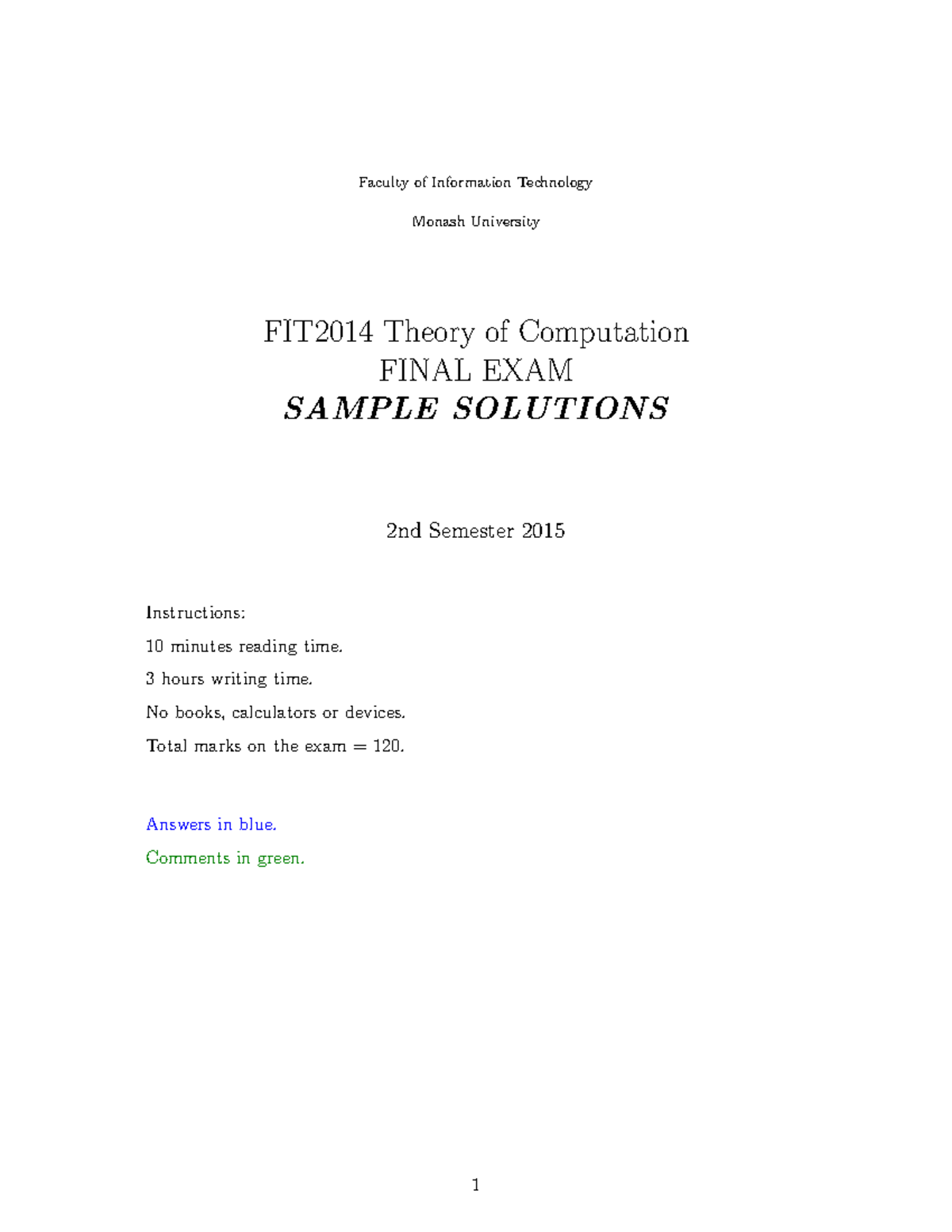 2016 - Sample Exam - Faculty of Information Technology Monash ...