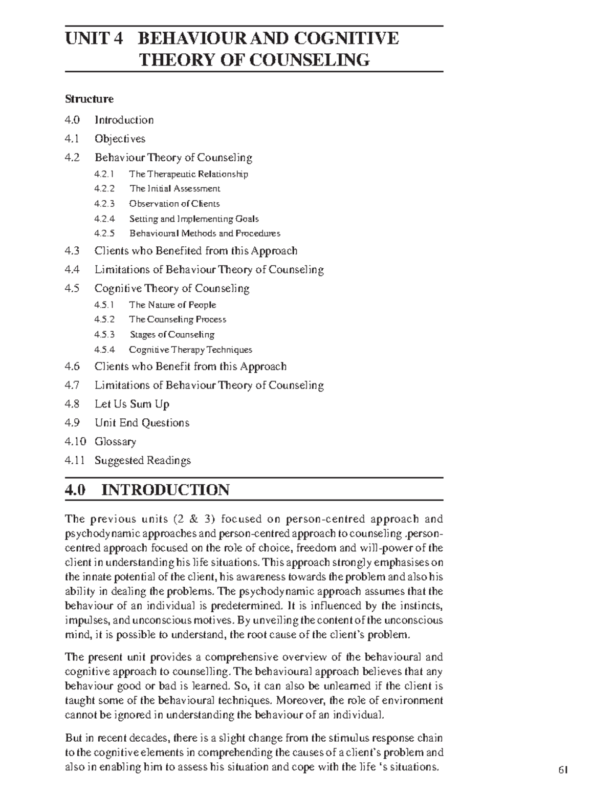 Cognitive and behavioural - Psychodynamic Theory of UNIT 4 BEHAVIOUR ...