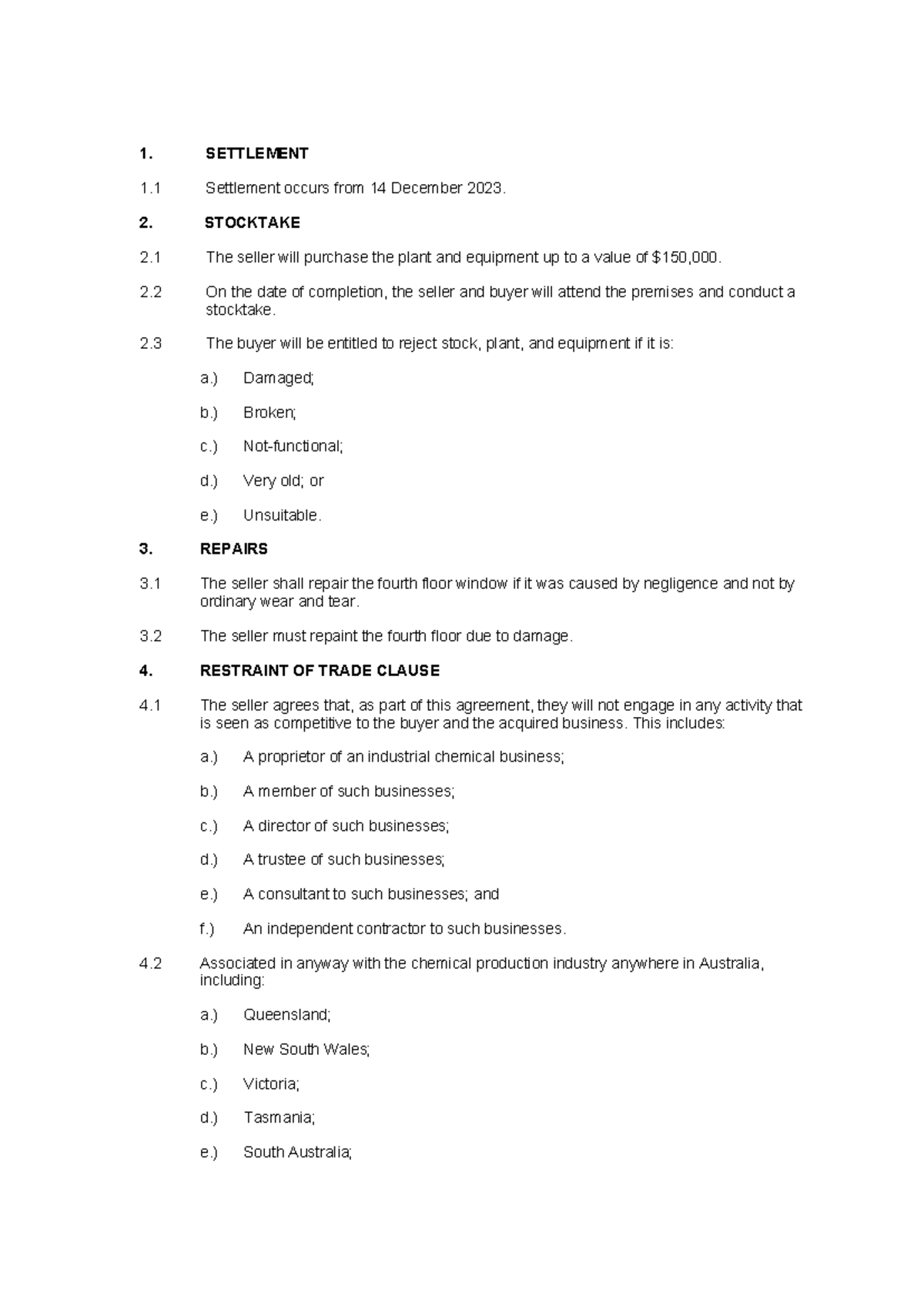 LLB202 Task B (Final) - 1. SETTLEMENT 1 Settlement occurs from 14 ...