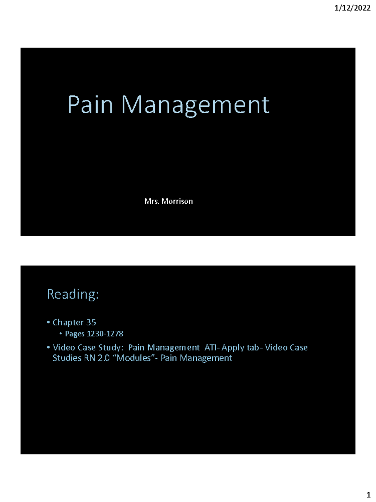 Week 5 - Pain Management - Pain Management Mrs. Morrison Reading ...
