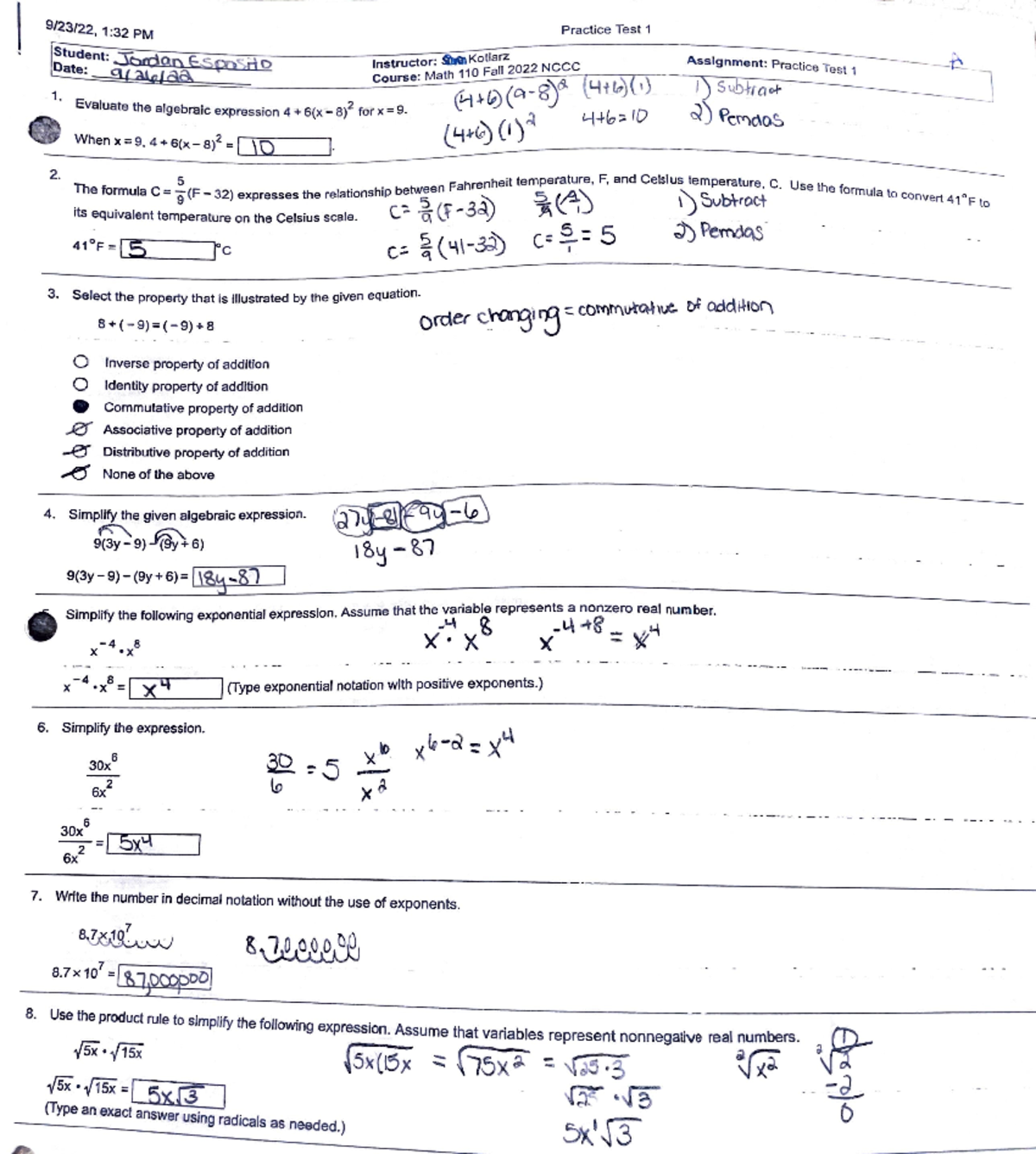 Practice test 1 - MAT 110 - Studocu