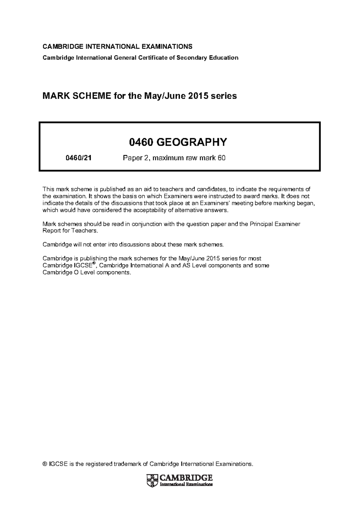 2015 GEO Paper 2 - ® IGCSE is the registered trademark of Cambridge ...