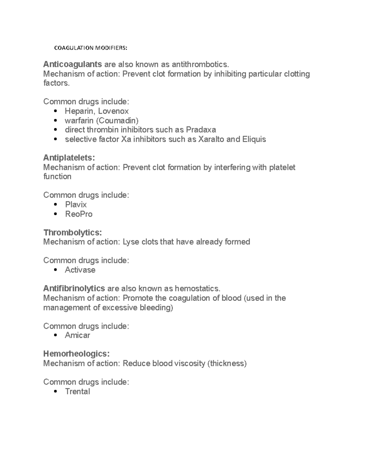 Coagulation Modifiers Notes - COAGULATION MODIFIERS ...