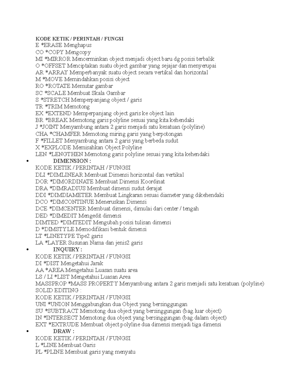 Kode kode Autocad - tutorial - KODE KETIK / PERINTAH / FUNGSI E *ERASE ...
