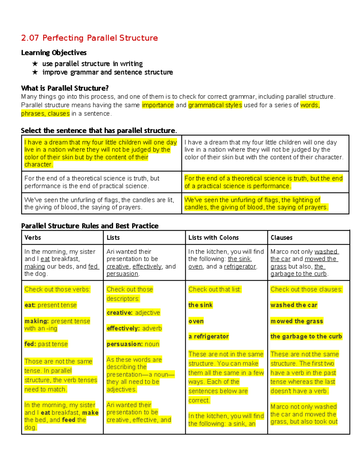 2.07 Perfecting Parallel Structure Guided Notes - 2 Perfecting Parallel ...