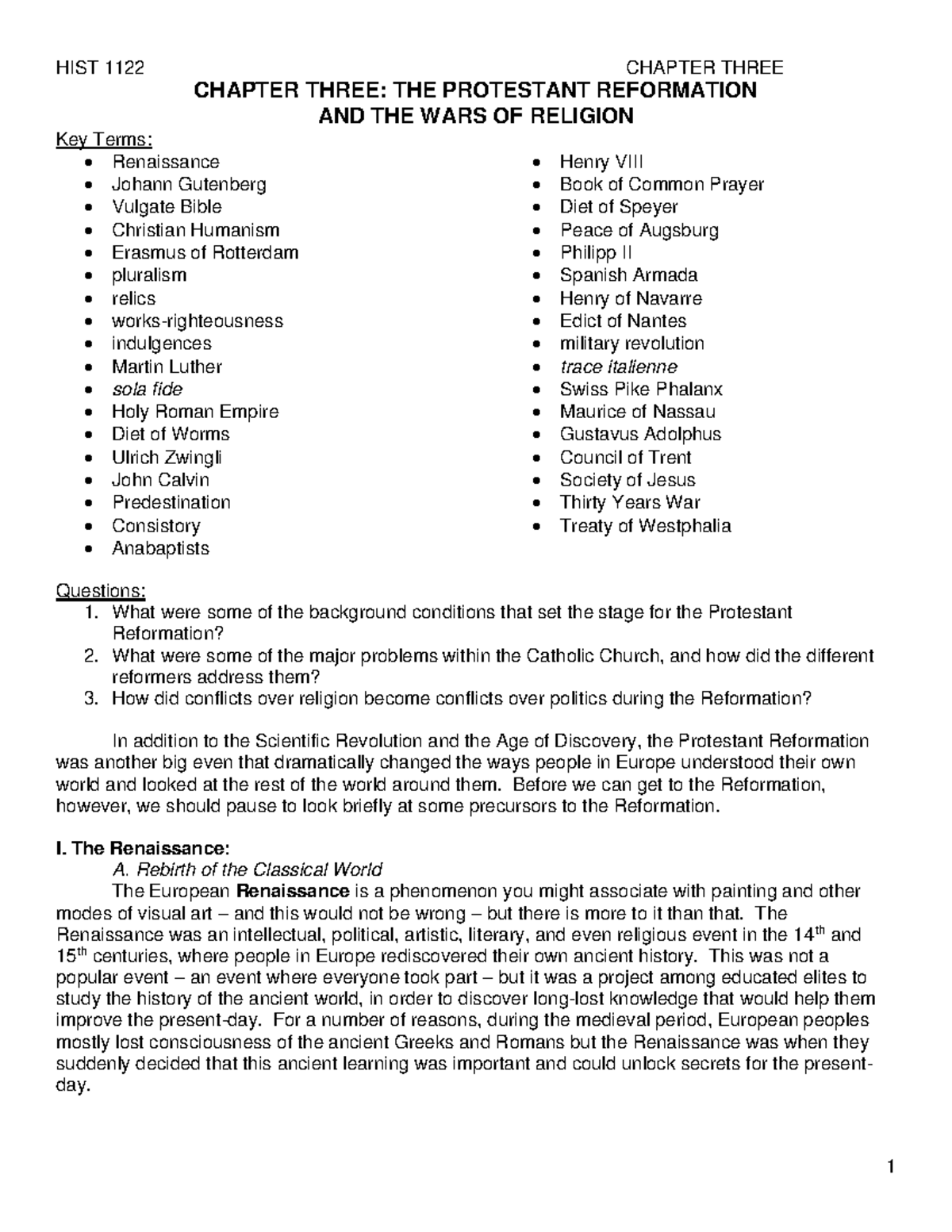 03 The Protestant Reformation and the Wars of Religion - CHAPTER THREE ...