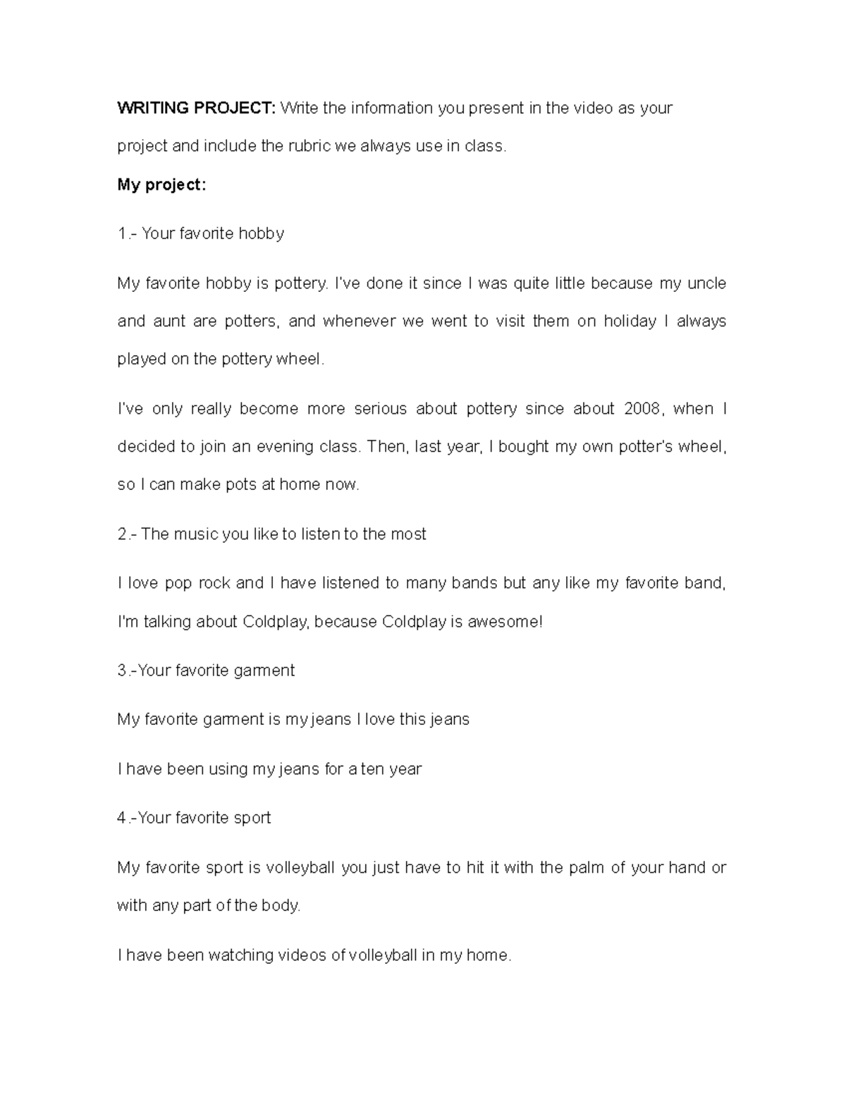 Writing Project - Proyecto escrito de ingles 4 - WRITING PROJECT: Write ...