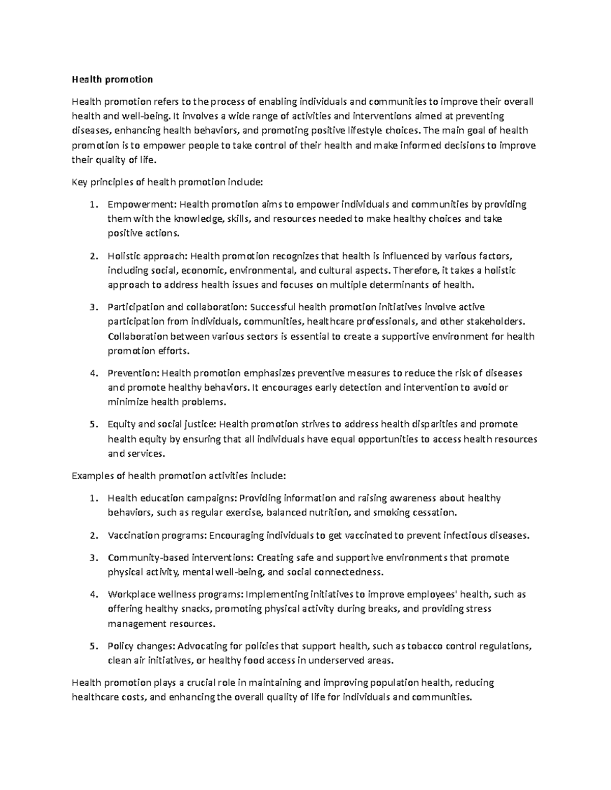 Health promotion - Health promotion Health promotion refers to the ...