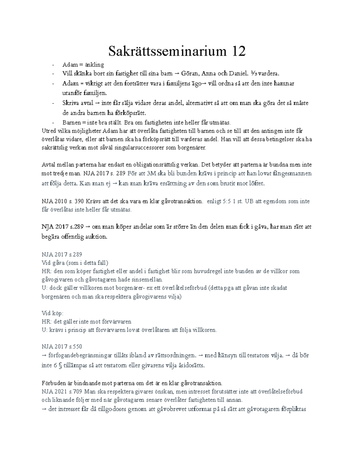 Sakrättsseminarium 12 - Sakrättsseminarium 12 Adam = änkling Vill ...