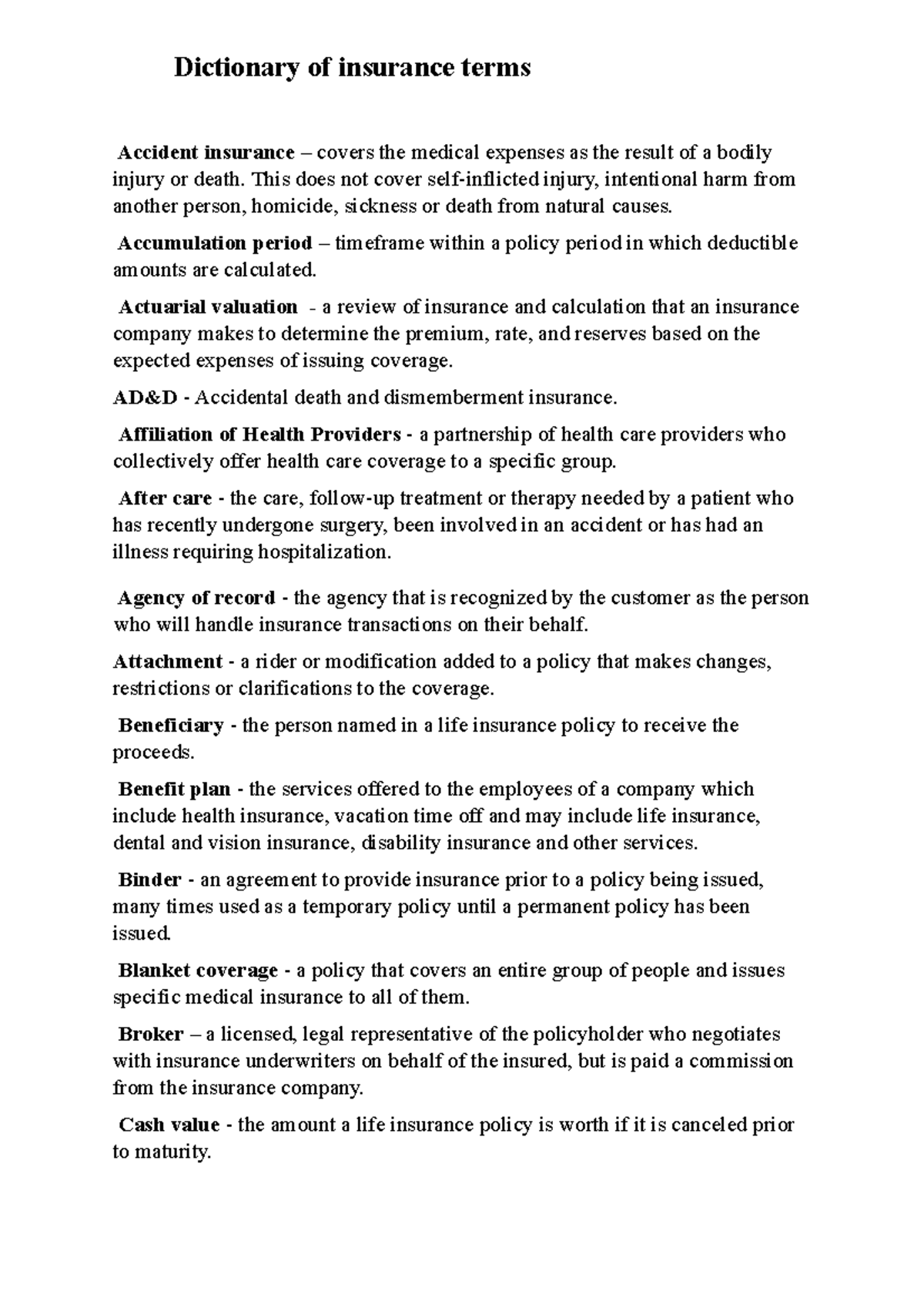 Словник-страхових-термінів - Dictionary of insurance terms Accident ...