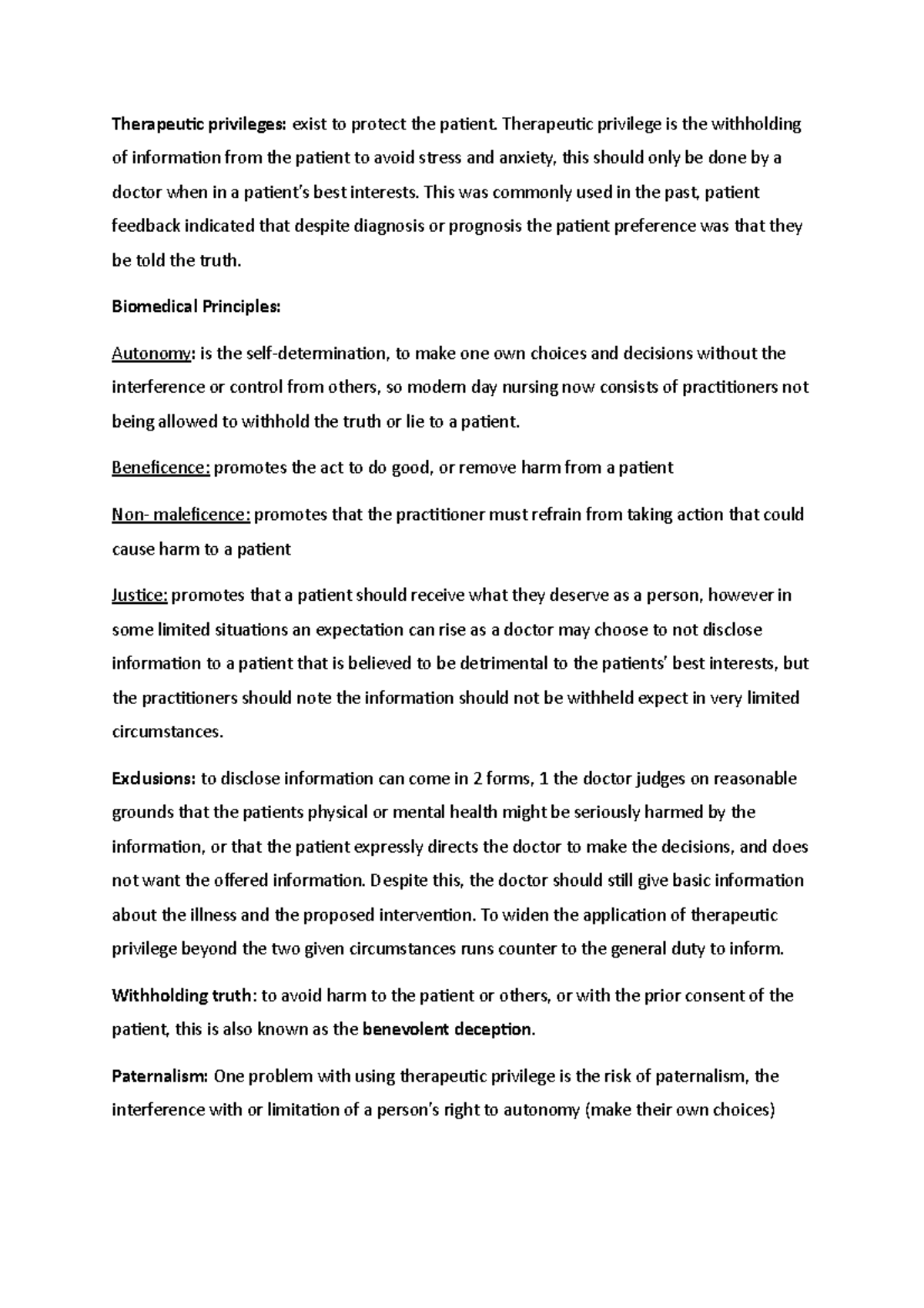 Legal & Ethical Notes - Therapeutic privileges: exist to protect the ...