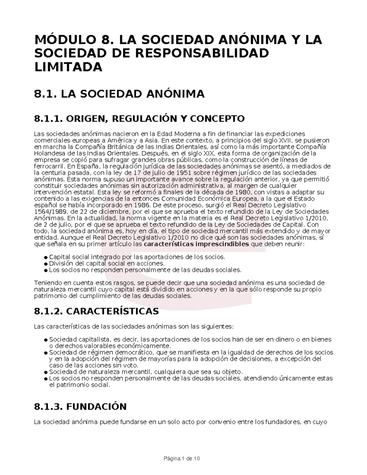 Modulo 8 LA Sociedad Anonima Y LA Sociedad DE Responsabilidad Limitada - MÓDULO 8. LA SOCIEDAD ...