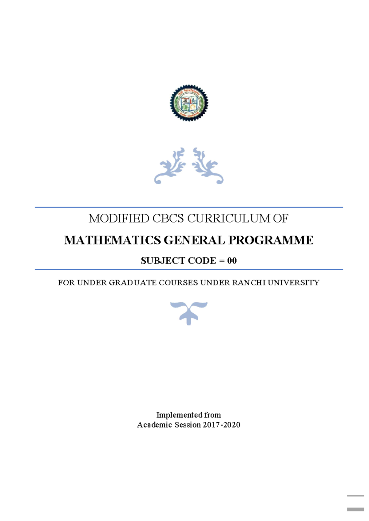 UG Mathematics General syllabus - MODIFIED CBCS CURRICULUM OF ...