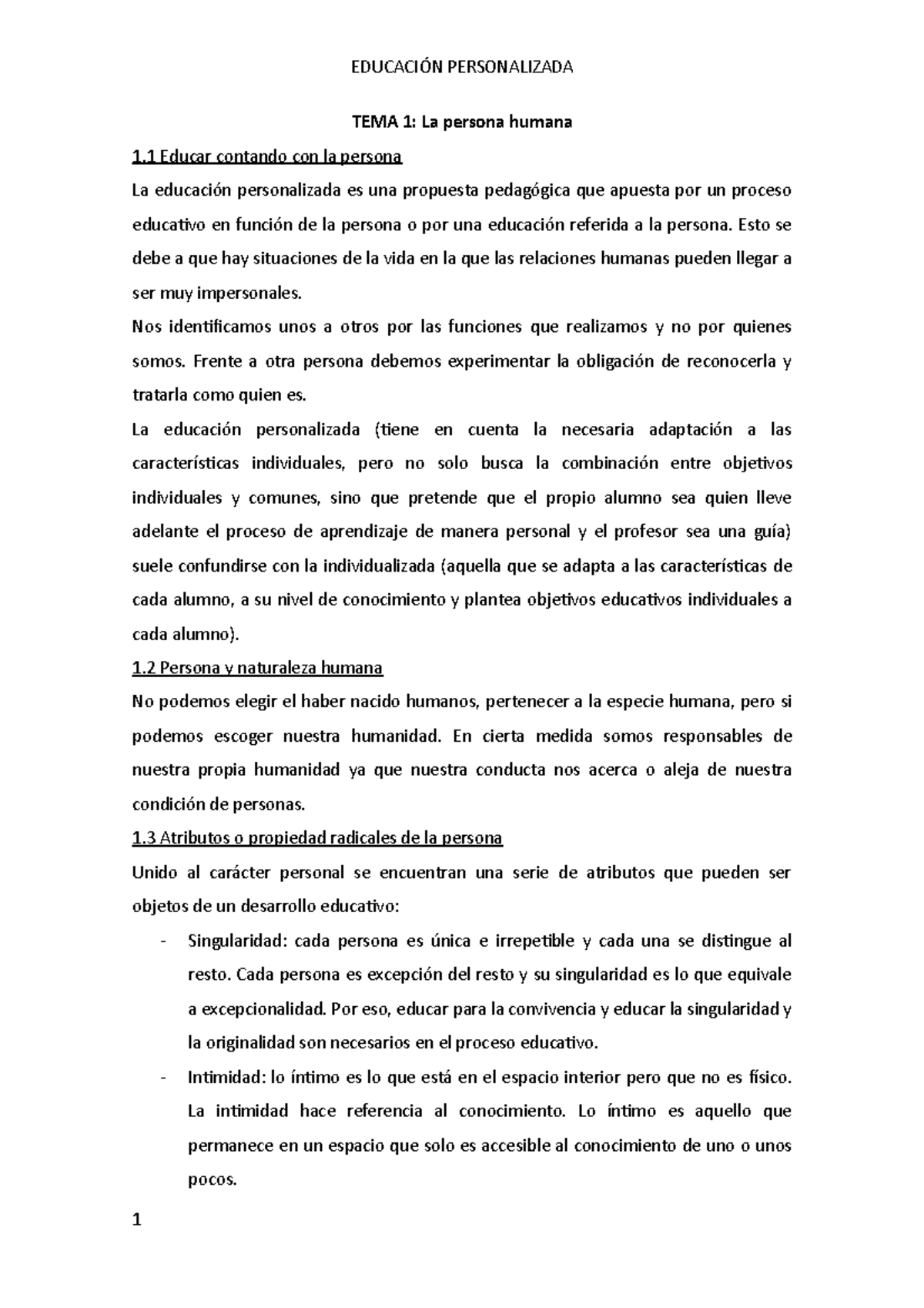 Apunts examen - TEMA 1: La persona humana 1 Educar contando con la ...