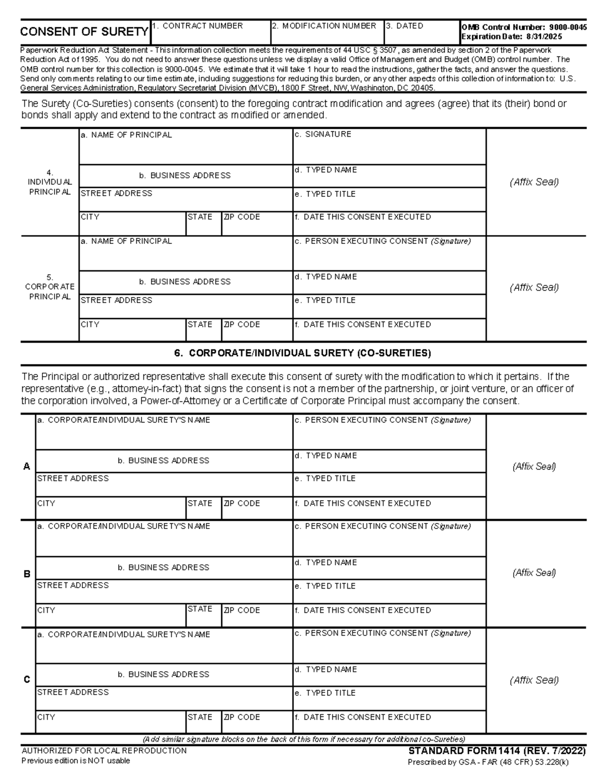 SF1414-22a - Consent of Surety - CONSENT OF SURETY b. BUSINESS ADDRESS ...
