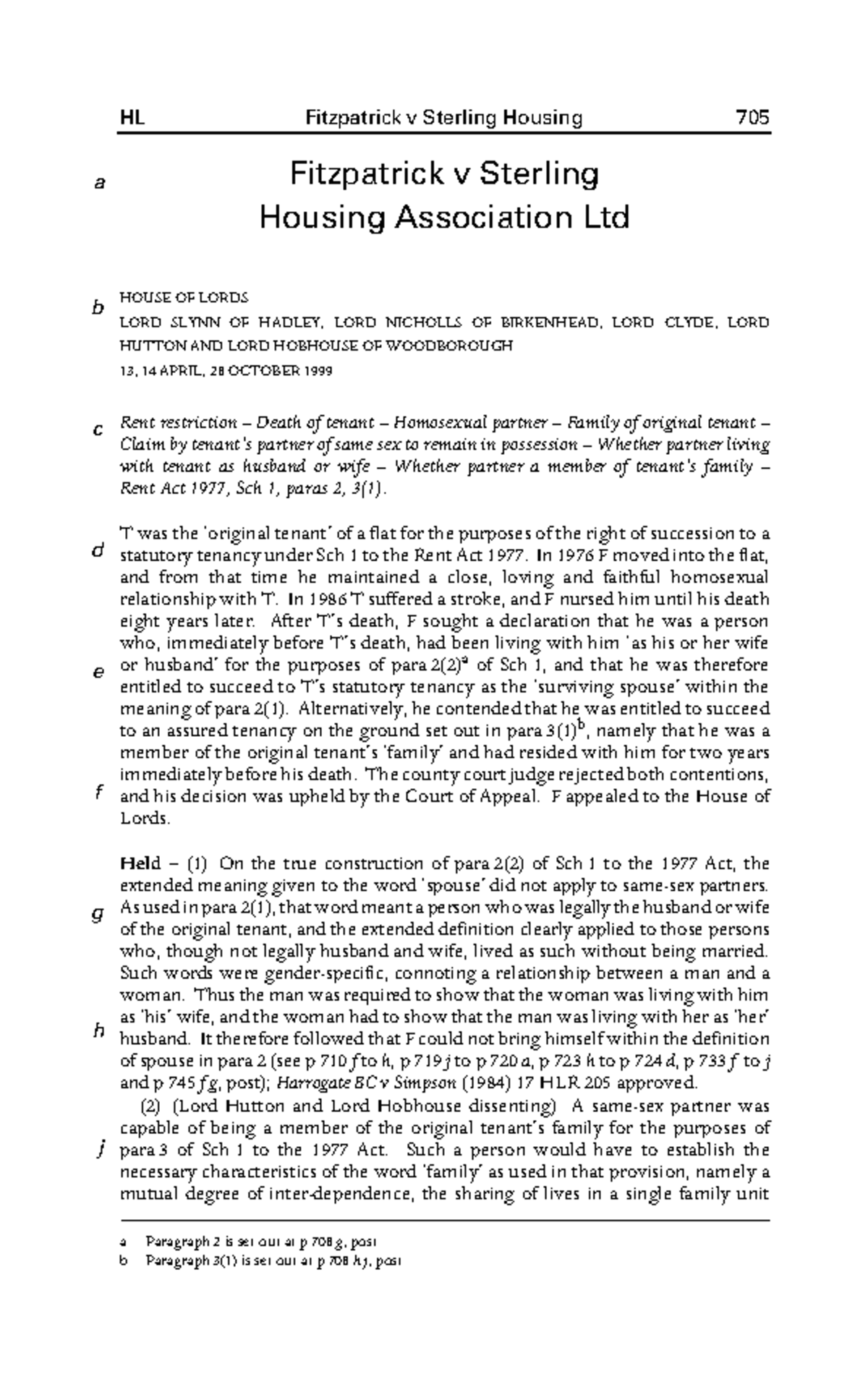 Fitzpatrick v Sterling Housing Association Ltd [1999] 4 All ER 705 - HL ...