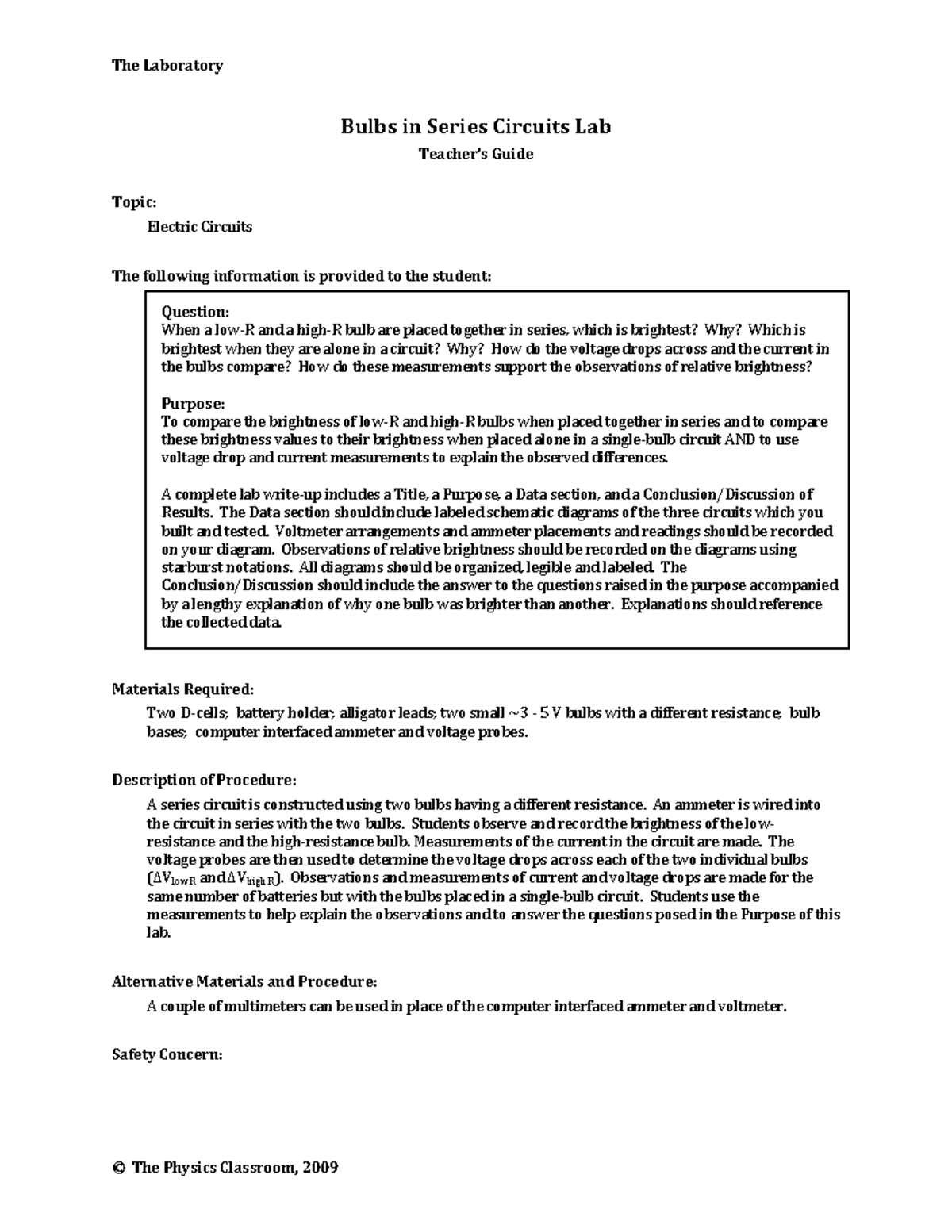 The Bulbs in Series Circuits Laboratory (Practice and Experimental Type ...