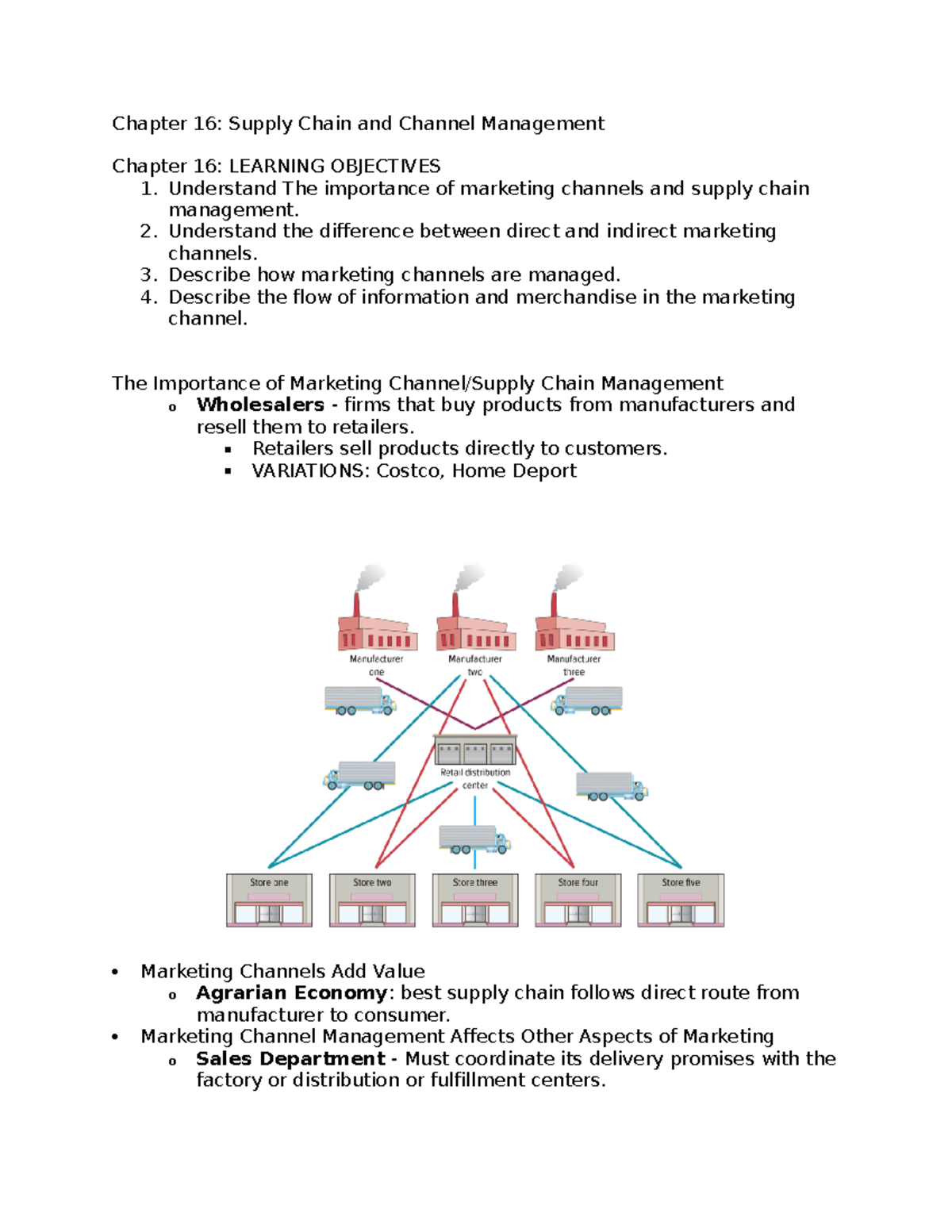 Marketing Chapter 16 - Notes from Textbook - Chapter 16: Supply Chain ...