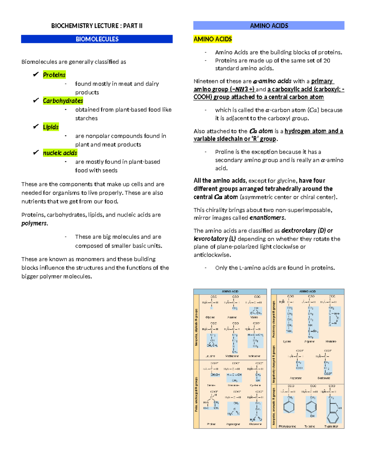 Biochem PART II - BIOCHEMISTRY LECTURE : PART II BIOMOLECULES ...