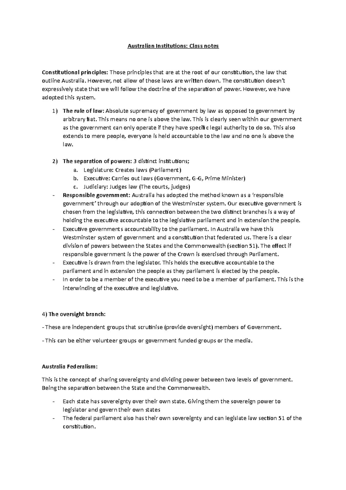 Legal Research - Week 4 Notes - Australian Institutions: Class notes ...