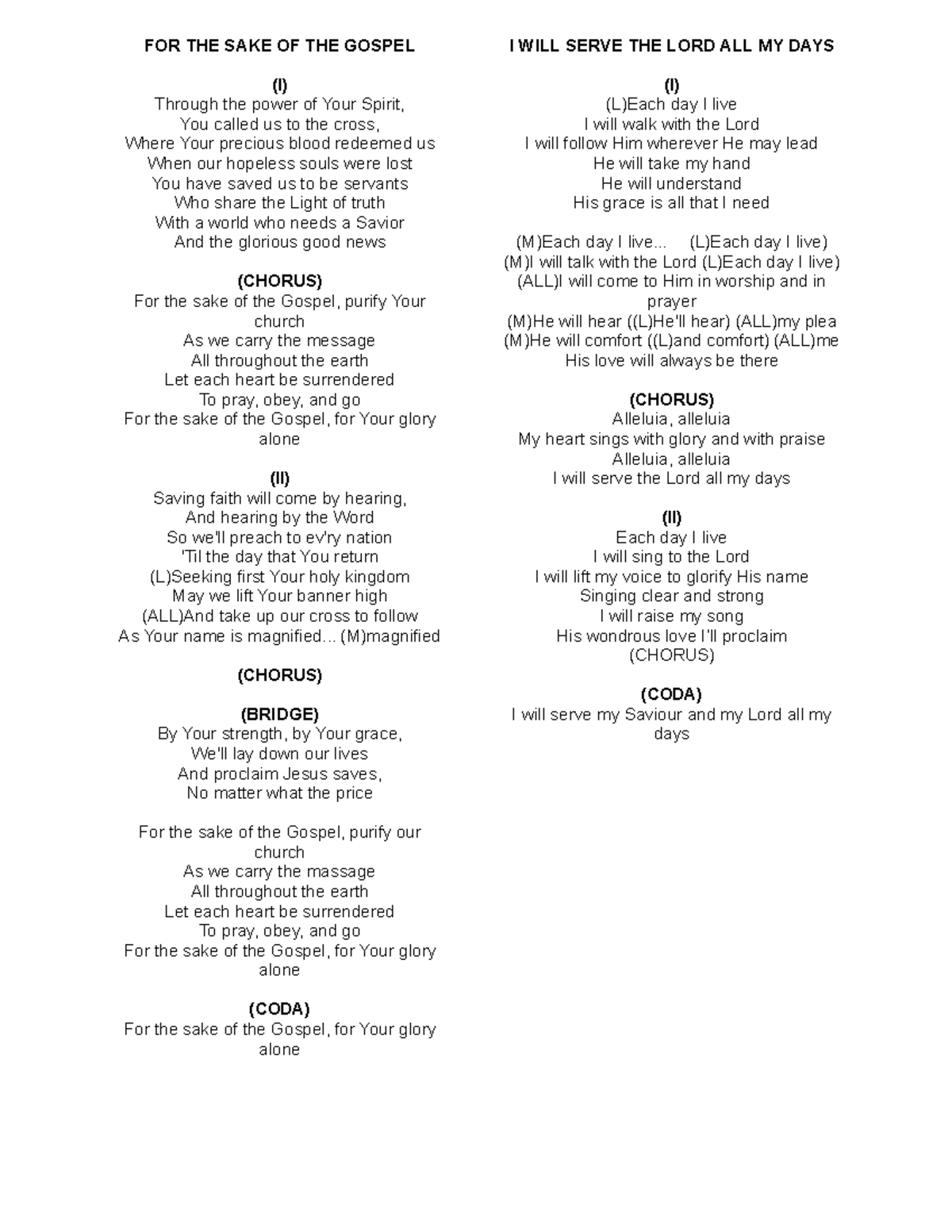 Choir copies - baptist - FOR THE SAKE OF THE GOSPEL (I) Through the ...