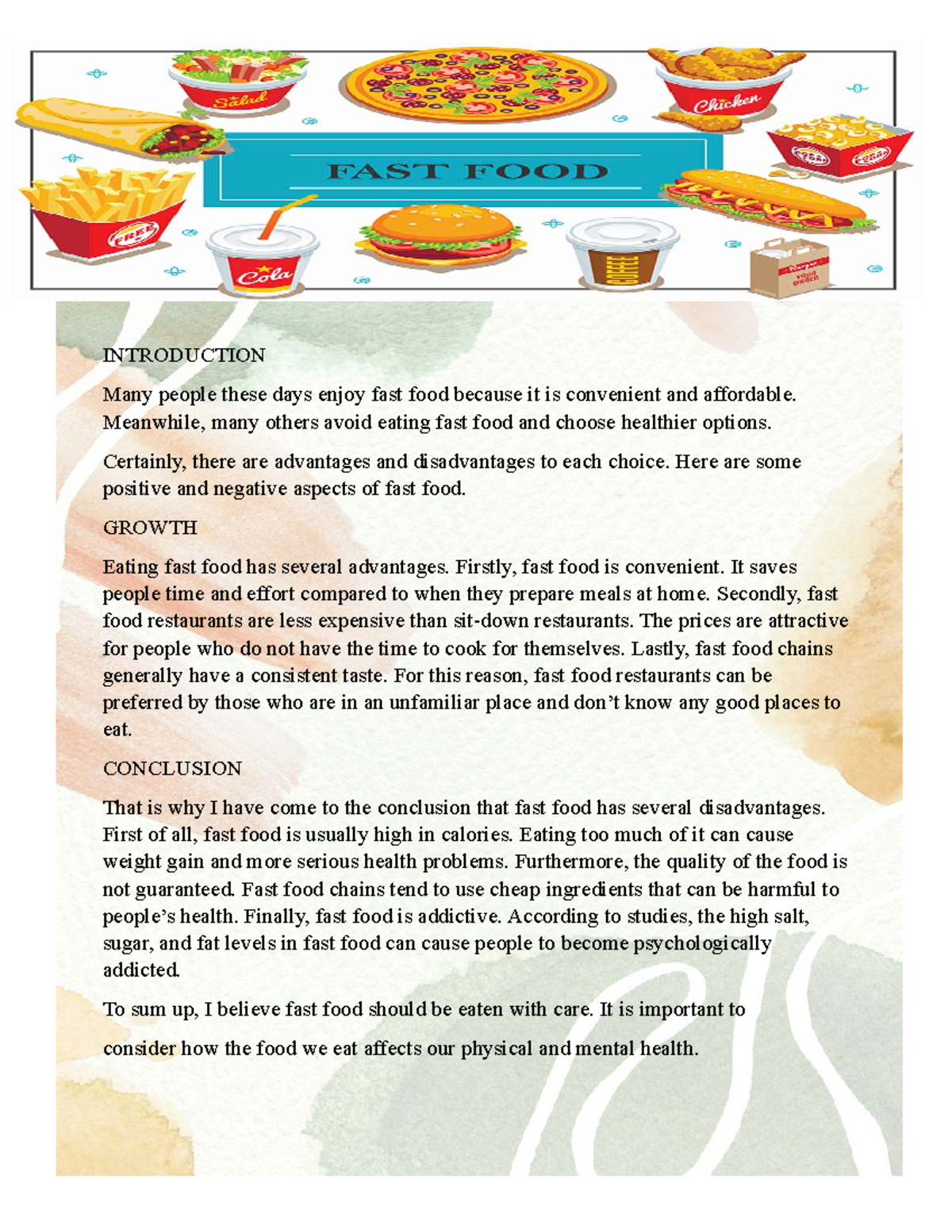 FAST FOOD INTRODUCCION, DESARROLLO, CONCLUSION - INTRODUCTION Many ...