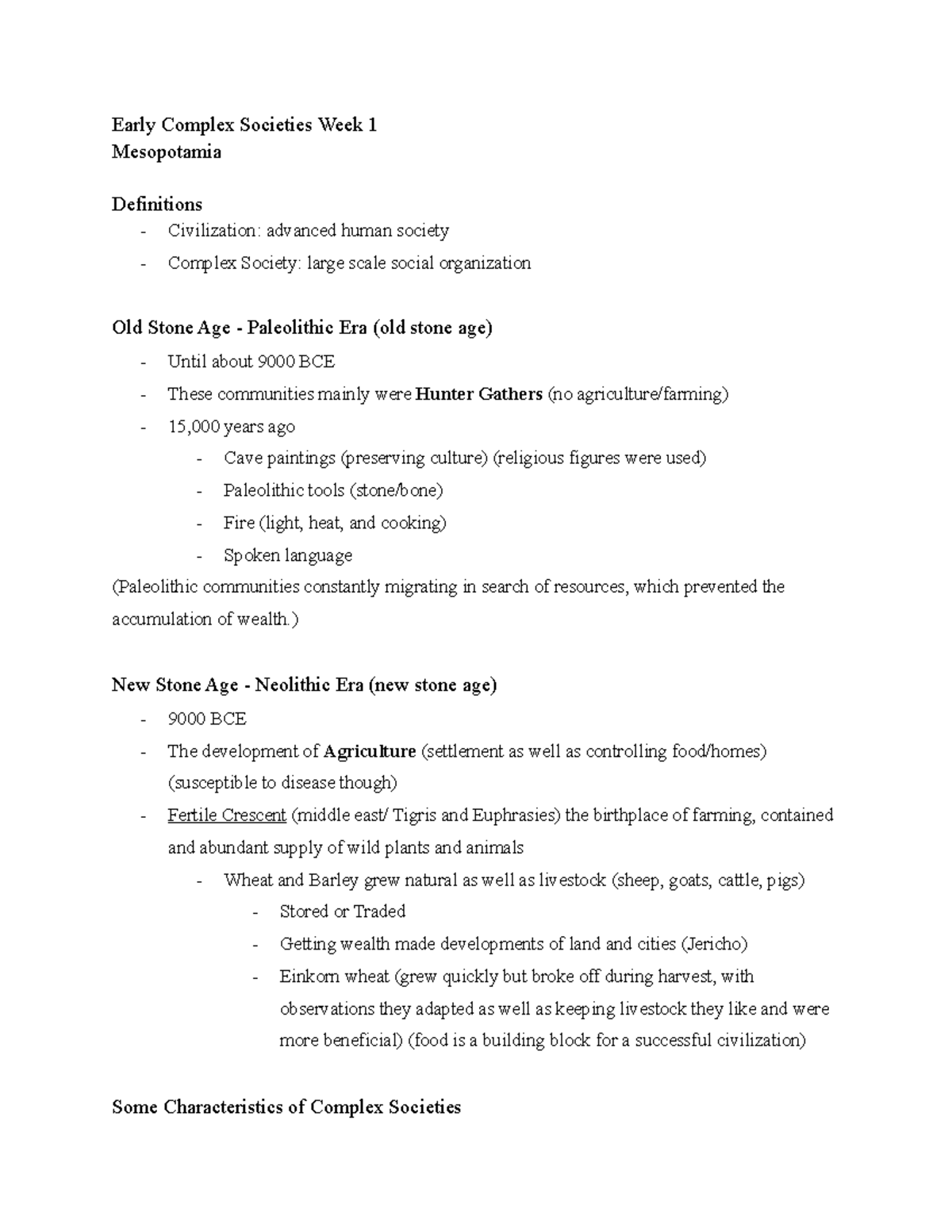 HIS week #1 - general information - Early Complex Societies Week 1 ...