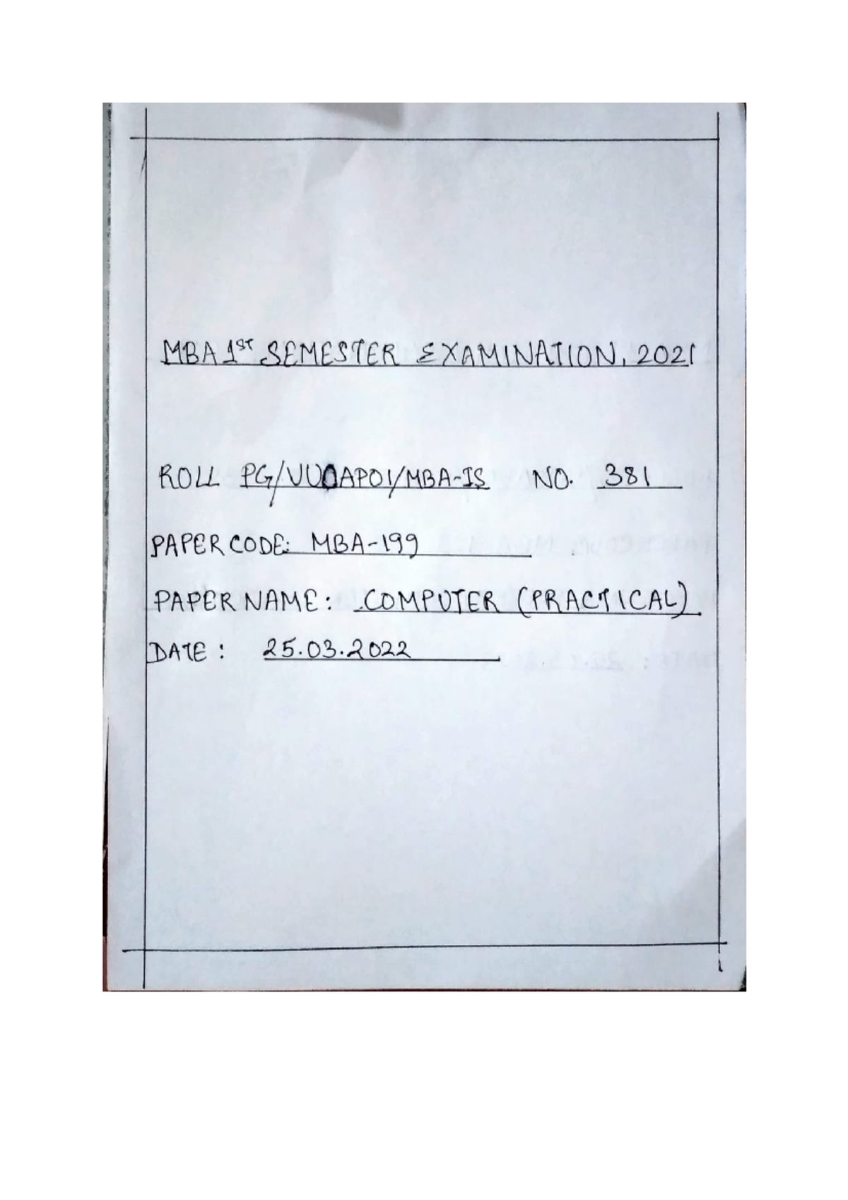 ROLL. PG. Vuoapoi.MBA.IS NO. 381 Paper CODE. MBA - Operation research ...