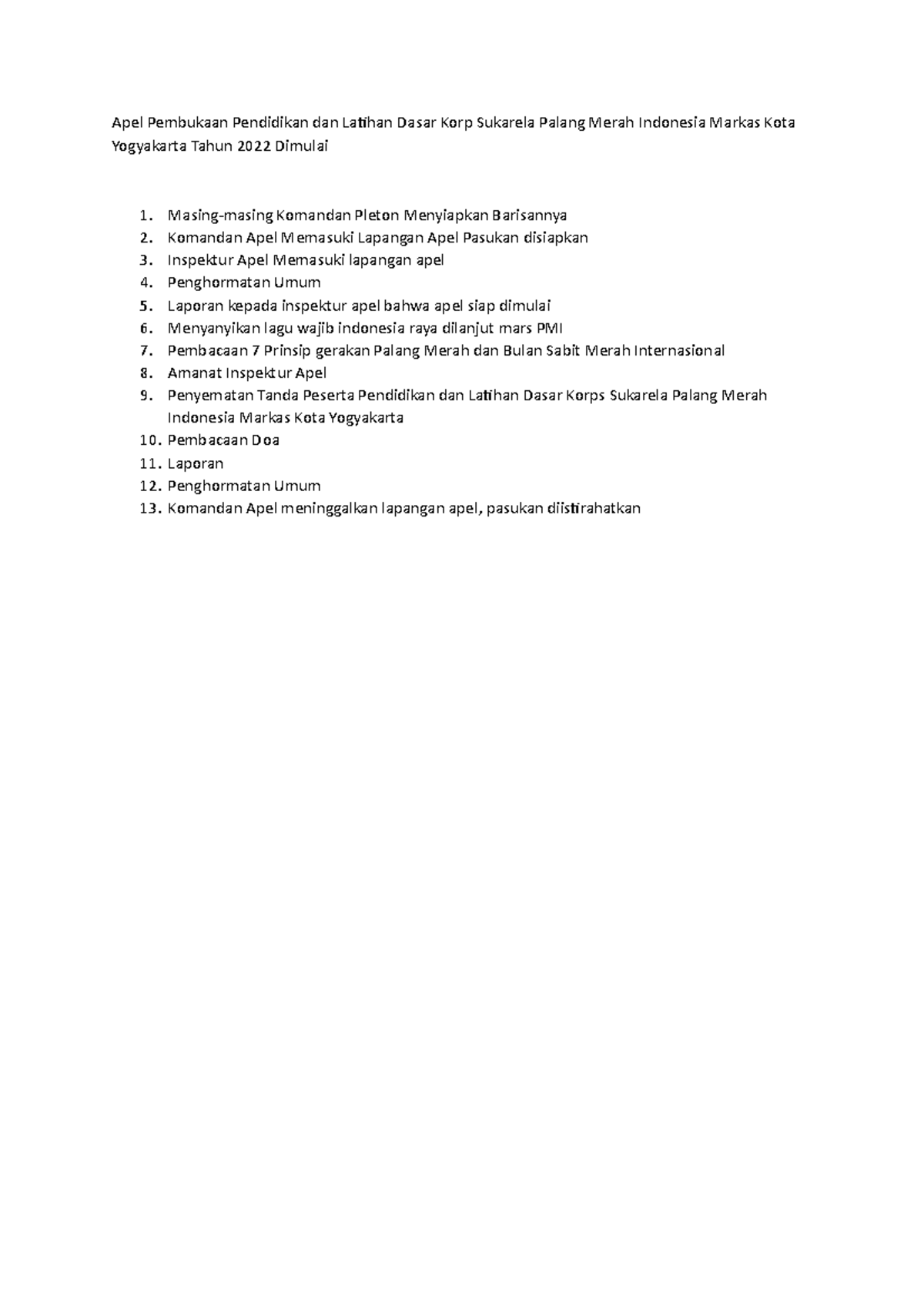 Protokol Apel Diklat 1 - Apel Pembukaan Pendidikan dan Latihan Dasar ...