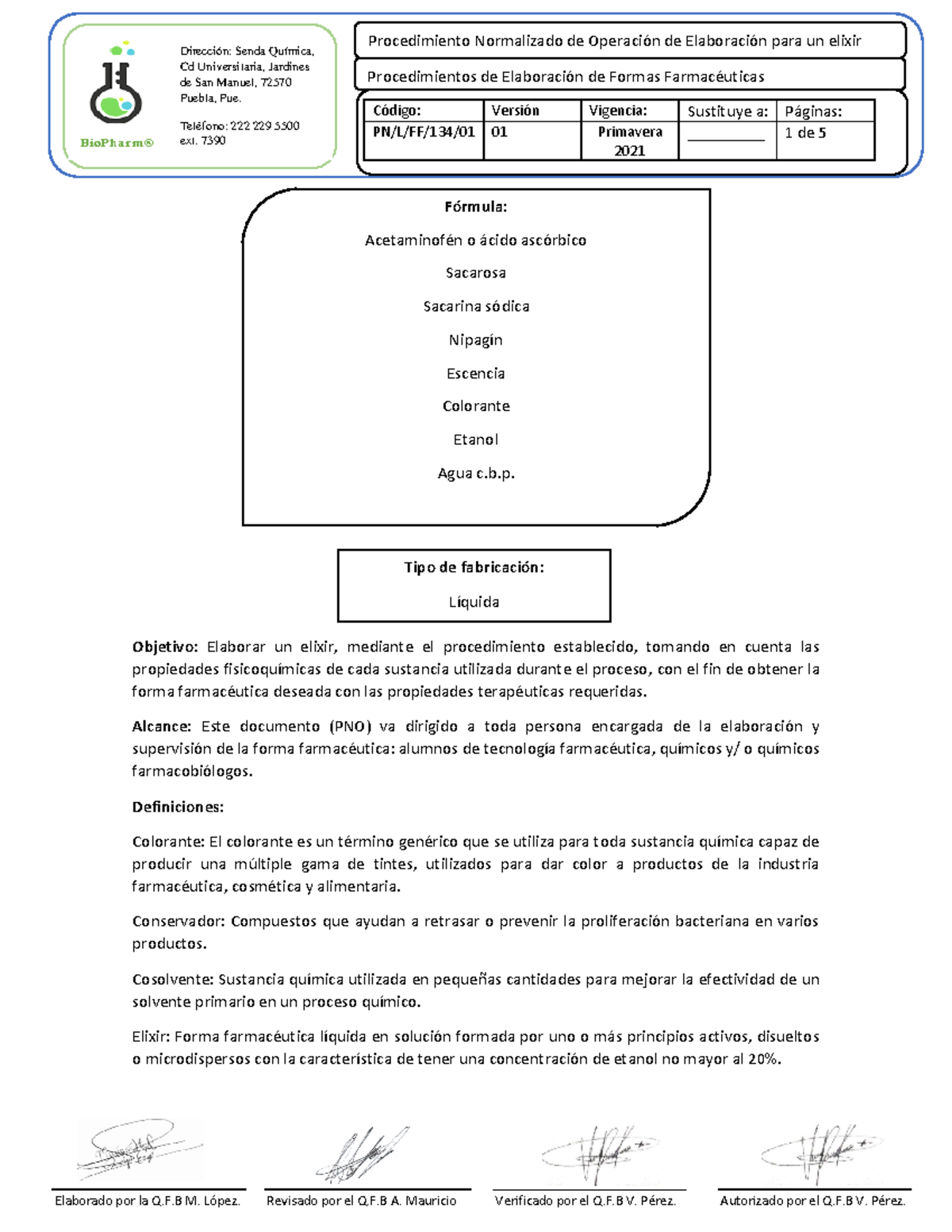 PNO 1 Equipo 5 Elixir - Objetivo: Elaborar un elixir, mediante el ...