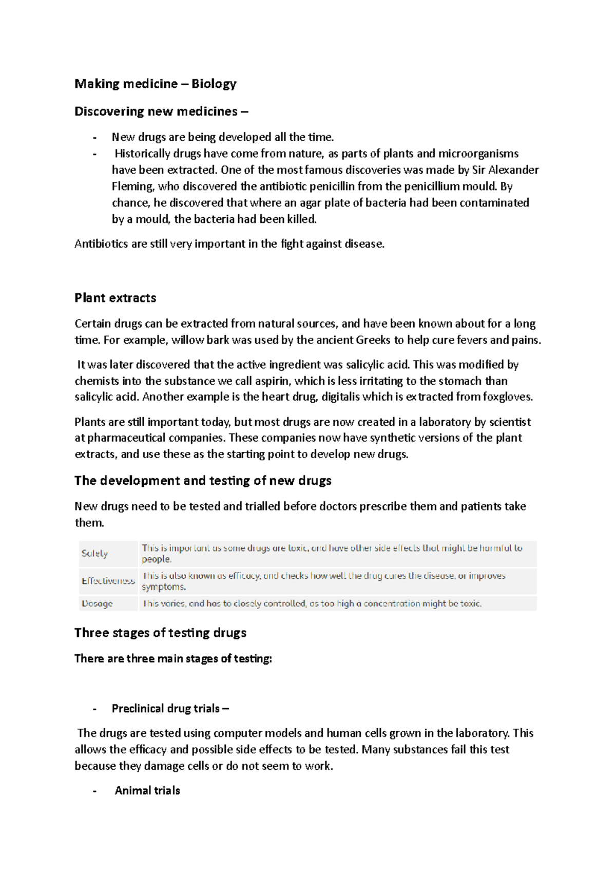 Making medicine - Lecture notes 1-3 - Making medicine – Biology ...