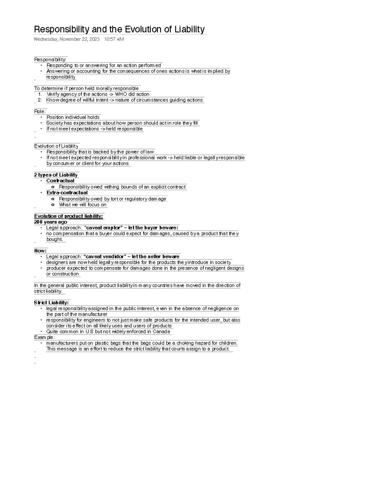 ENGR 201 Lesson 10 " Responsibility and the Evolution of Liability " - Responsibility and the ...