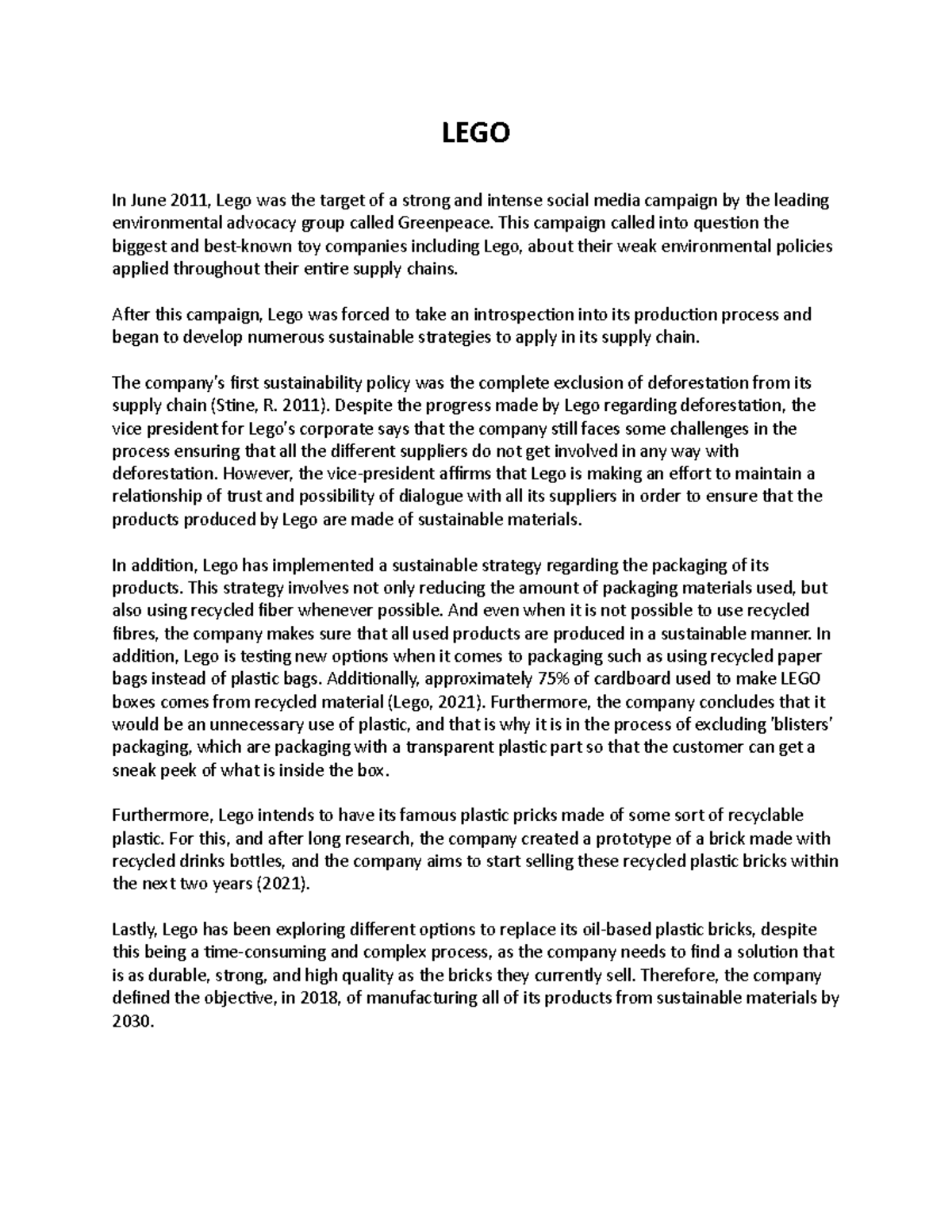 LEGO THE MARKET LINE AND WOH IT IS ETHICAL MANUFACTURED - LEGO In June ...