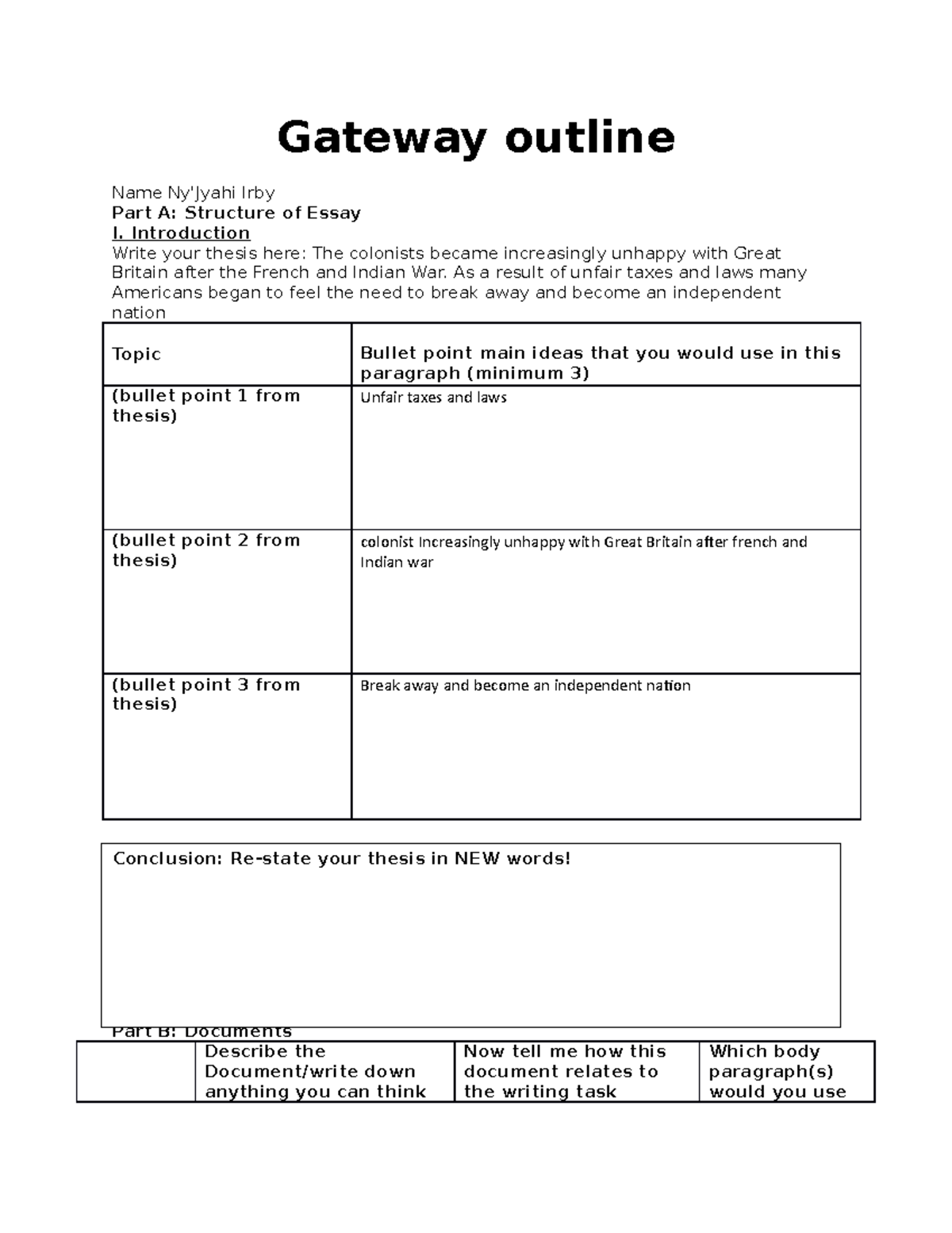 Every type of assignment - Gateway outline Name Ny'Jyahi Irby Part A ...