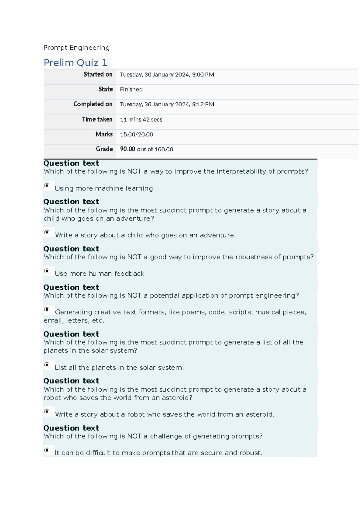 Prompt Engineering Quizzes Complete and Prelim and Midterm Exams ...