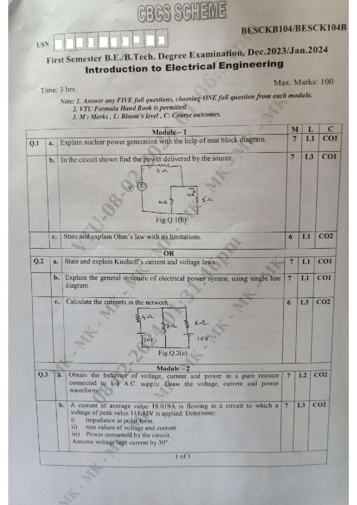 JAN 2024 - old QP of introduction to electrical engineering - Studocu