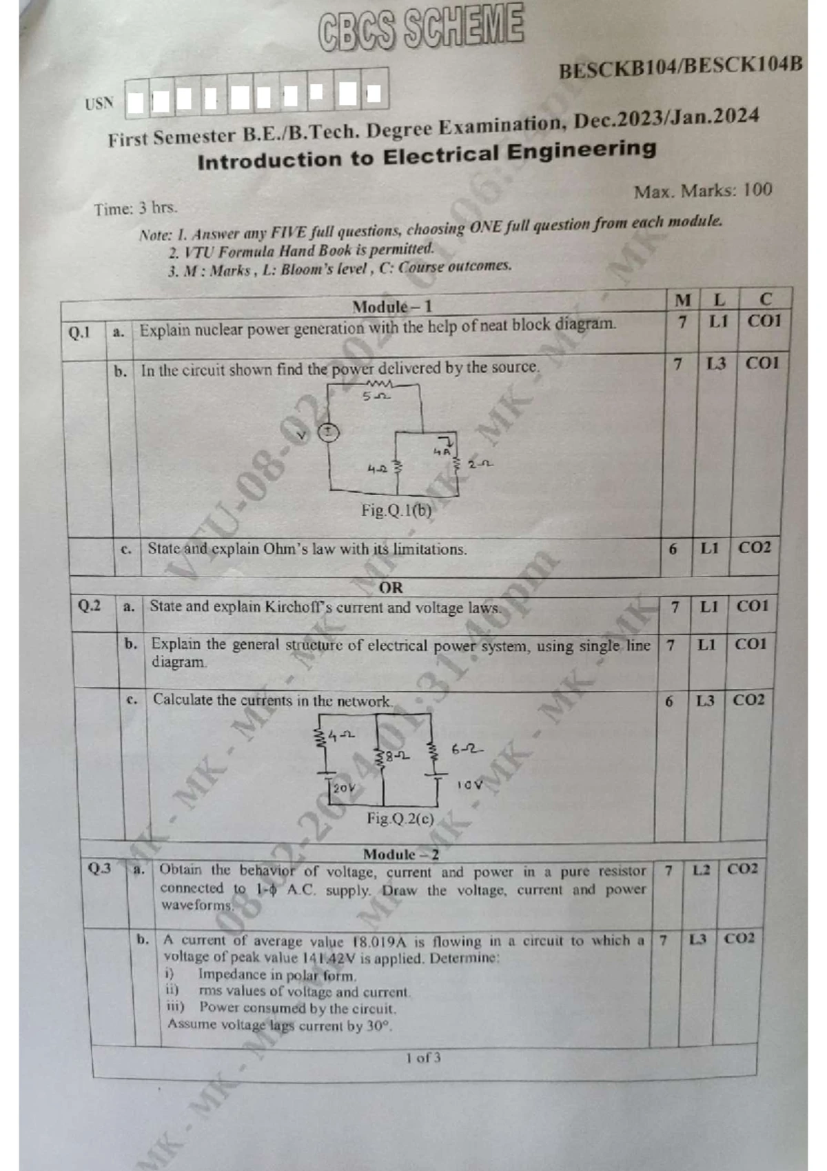 Previous question paper - Introduction to Electrical Engineering - Studocu