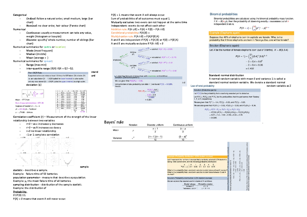 STAT sheet - Categorical - Ordinal: follow a natural order, small ...