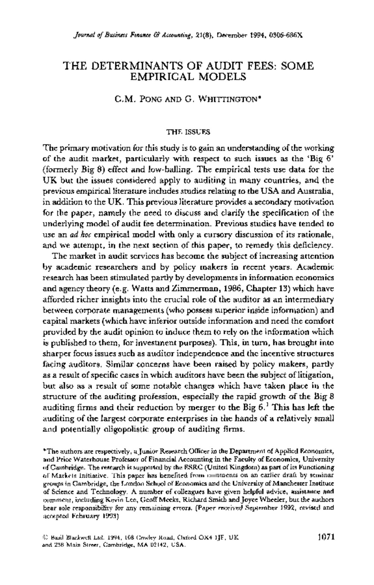 THE Determinants OF Audit FEES SOME Empirical Models - journai of ...