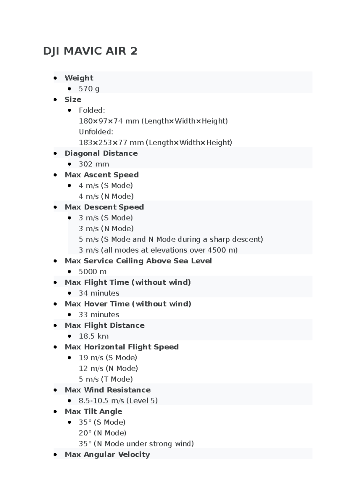 DJI Mavic AIR 2 Materials and Specifications - DJI MAVIC AIR 2 Weight ...
