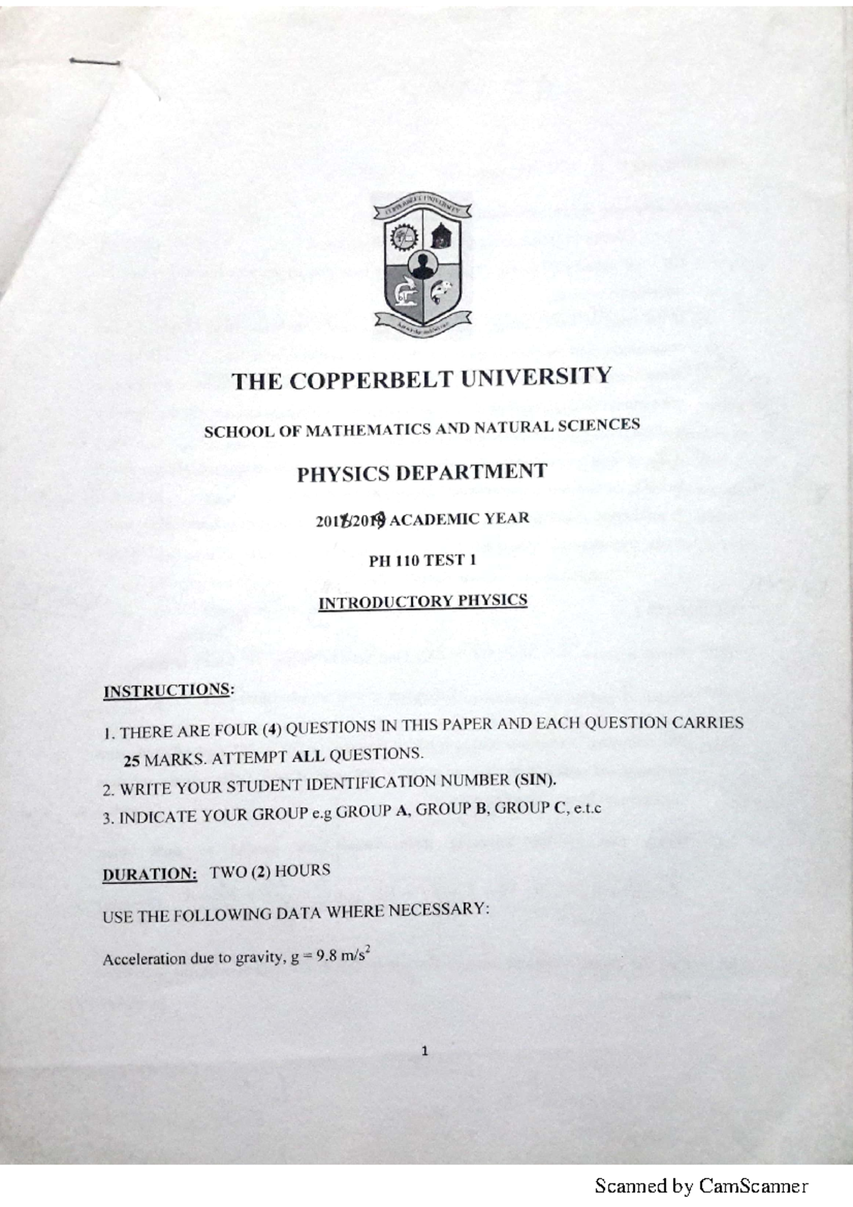 PH110 18-19 Sessional - intro to physics - Studocu