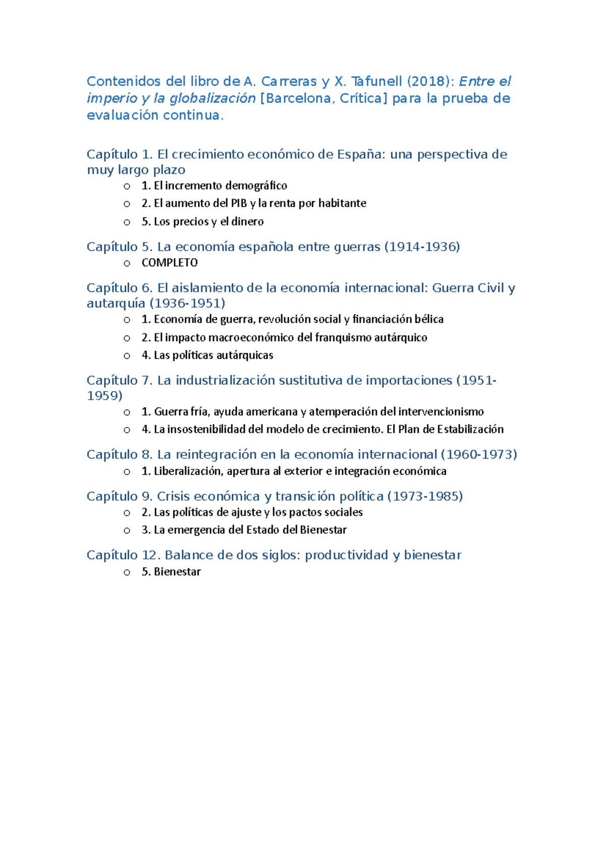 Contenidos para el examen del libro - Contenidos del libro de A ...