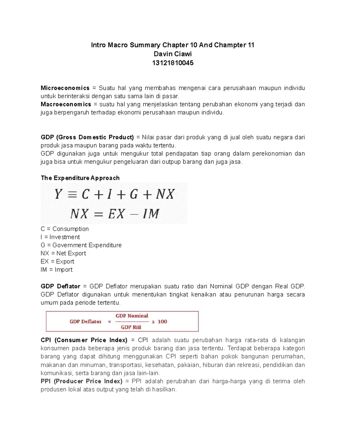 Intro Macro Summary Chapter 10 & 11 - Davin Ciawi - 13121810045 - Intro ...