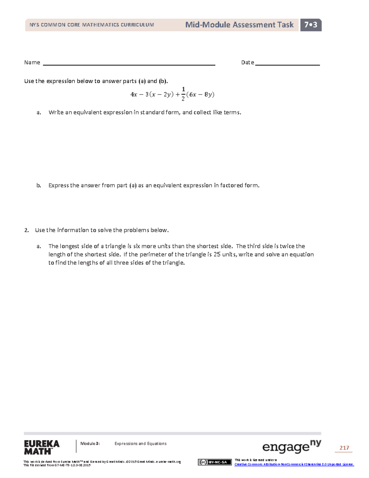 Math g7 m3 mid module assessment - Module 3: Expressions and Equations ...