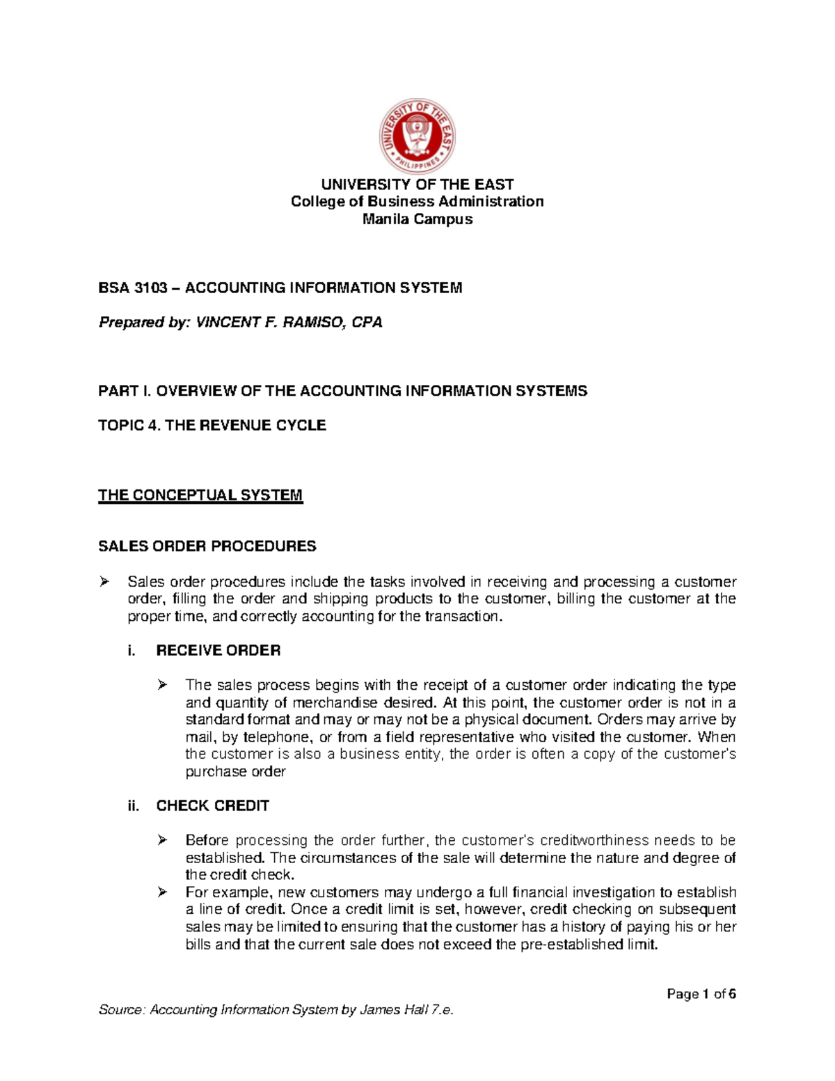 THE Conceptual System Sales Order Procedures - Page 1 of 6 UNIVERSITY ...