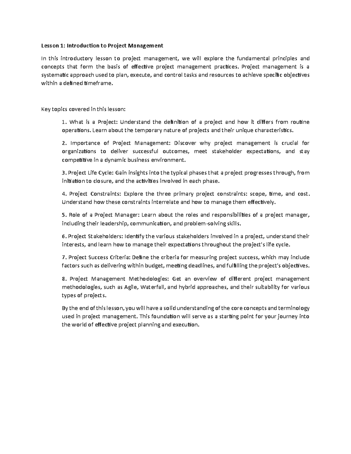 Lesson 1 - summary of key findings for chapters 1 and 2 and tutorial ...