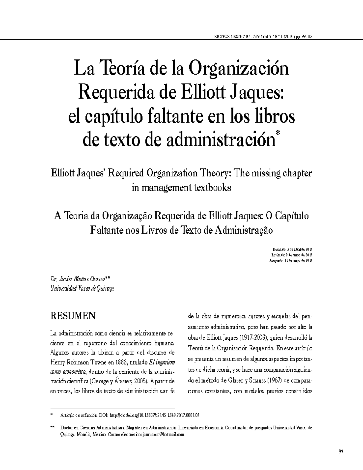 La Teoria de la Organización Requerida de Elliot Jaques - SIGNOS / ISSN ...