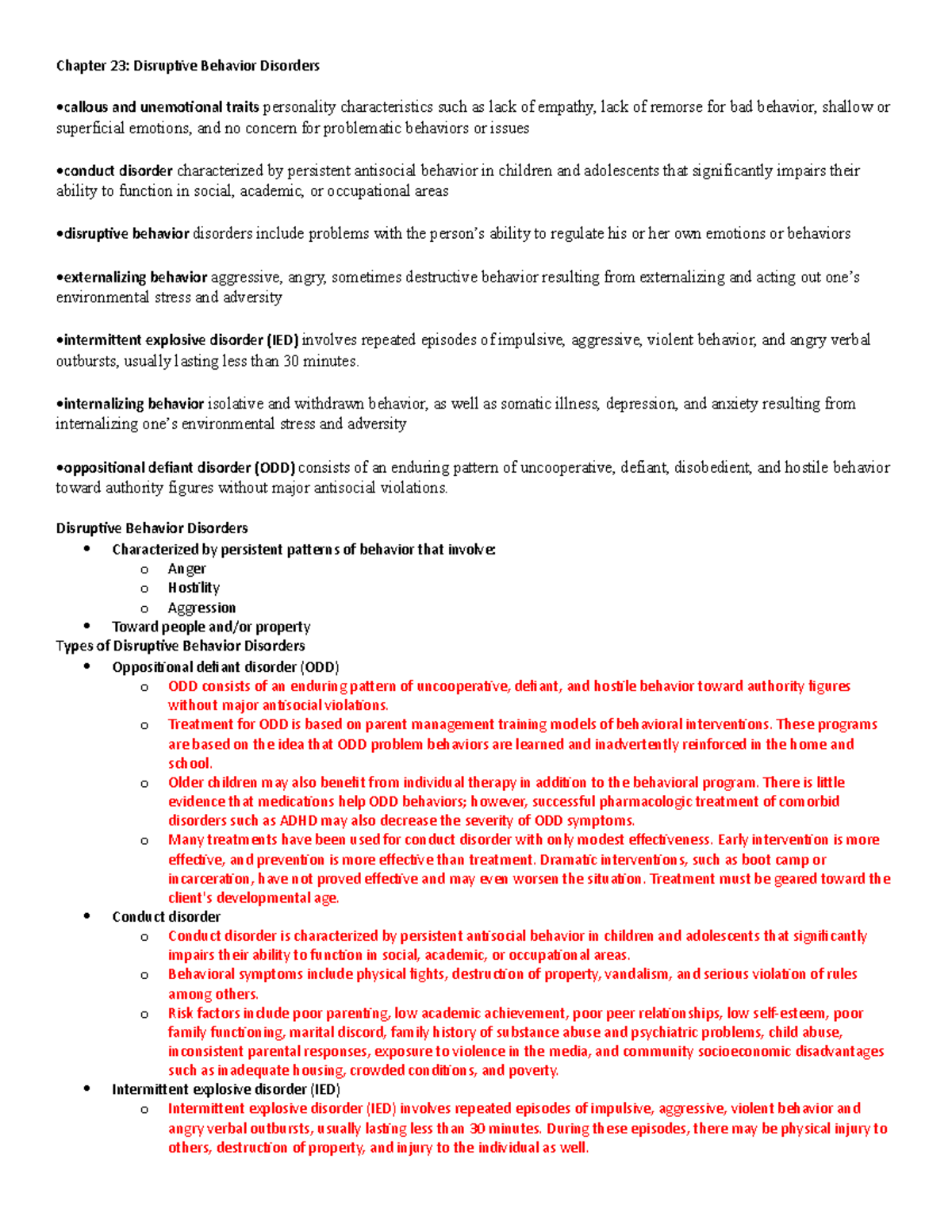 Chapter 23 outline - ecpi mental health notes - Chapter 23: Disruptive ...